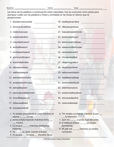 Past Continuous Tense Jumbled Words Spanish Worksheet | Teaching Resources