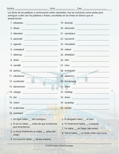 Past Perfect Tense Jumbled Words Spanish Worksheet | Teaching Resources