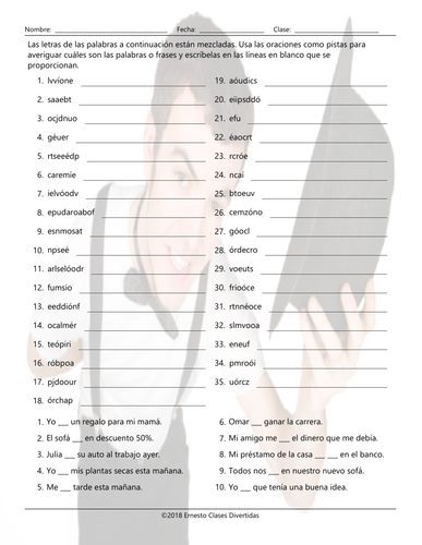 Past Simple Tense with Irregular Verbs Jumbled Words Spanish Worksheet ...