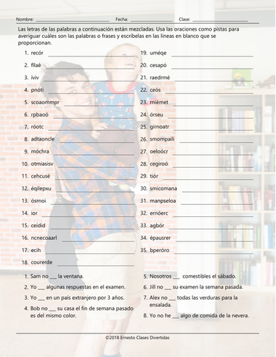 Past Simple Tense with Regular Verbs Jumbled Words Spanish Worksheet ...