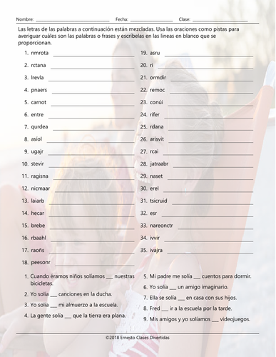 Past Simple with Used To Jumbled Words Spanish Worksheet | Teaching ...
