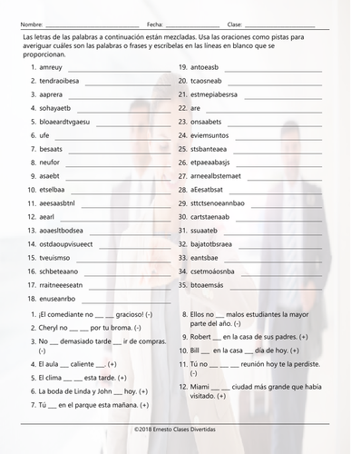 Past Simple with Verbs Estar and Ser Jumbled Words Spanish Worksheet ...