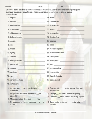 Possibility Modals Jumbled Words Spanish Worksheet | Teaching Resources