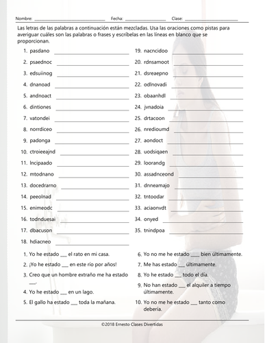 Present Perfect Continuous Tense Jumbled Words Spanish Worksheet ...