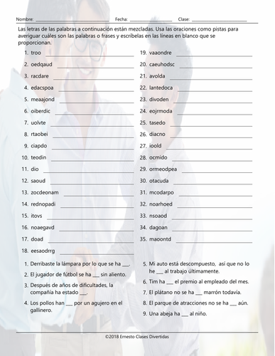 Present Perfect Tense Jumbled Words Spanish Worksheet | Teaching Resources