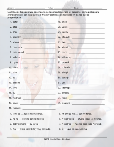 Present Simple Tense Jumbled Words Spanish Worksheet | Teaching Resources