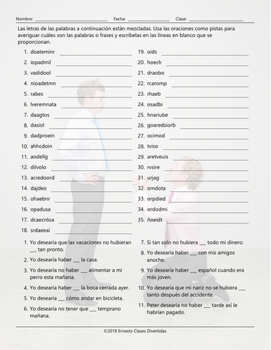 Regret Modals Jumbled Words Spanish Worksheet | Teaching Resources
