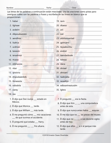 Reported Speech Jumbled Words Spanish Worksheet | Teaching Resources
