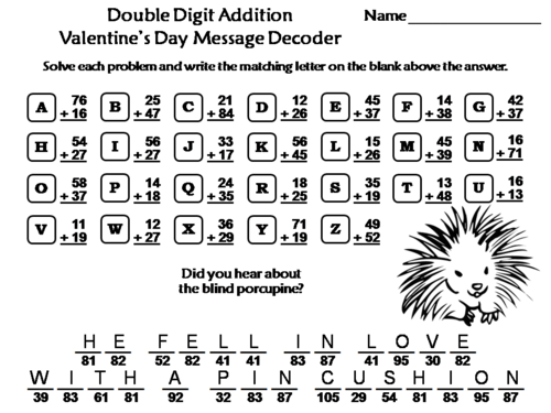 Double Digit Addition With Regrouping Valentine's Day Math Message ...