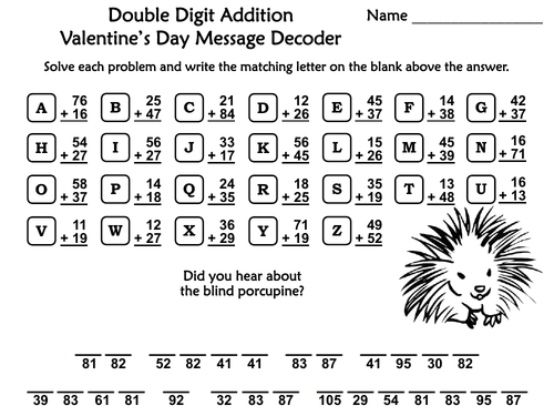 Double Digit Addition With Regrouping Valentine's Day Math Message ...
