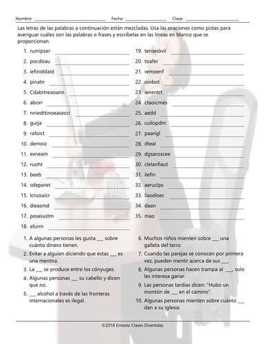 Cheaters and Dishonesty Jumbled Words Spanish Worksheet | Teaching ...