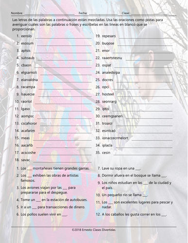 City versus Country Jumbled Words Spanish Worksheet | Teaching Resources