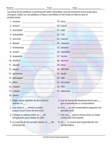 Computer Technology Jumbled Words Spanish Worksheet | Teaching Resources