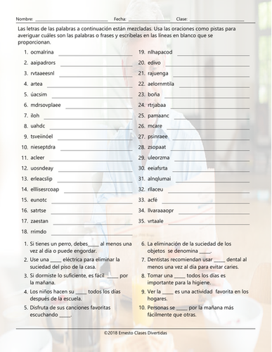Daily Activities Jumbled Words Spanish Worksheet | Teaching Resources