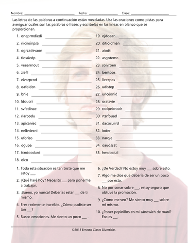 Feelings and Emotions Jumbled Words Spanish Worksheet | Teaching Resources
