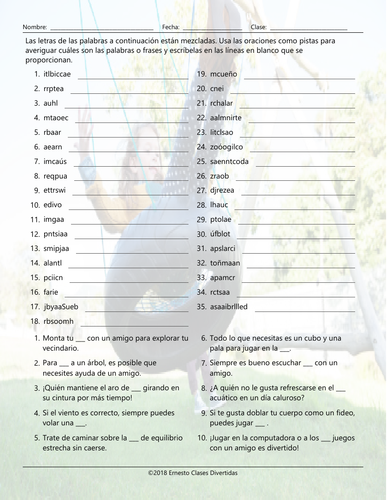 Friendship Activities Jumbled Words Spanish Worksheet | Teaching Resources