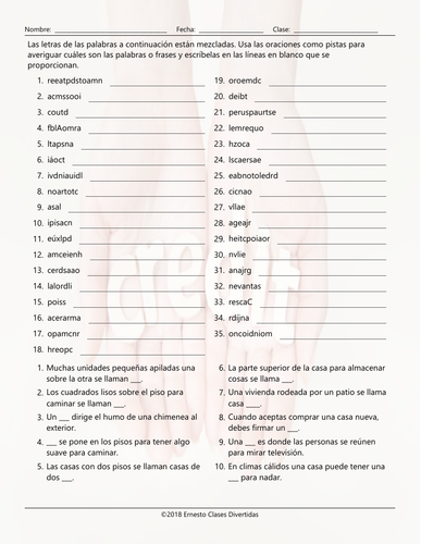 Houses-Apartments Features and Appliances Jumbled Words Spanish ...