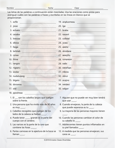 People Descriptions Jumbled Words Spanish Worksheet | Teaching Resources