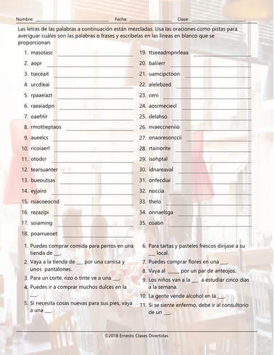 Places and Buildings Jumbled Words Spanish Worksheet | Teaching Resources