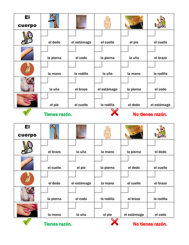 Cuerpo (Body in Spanish) Grid Vocabulary Activity | Teaching Resources