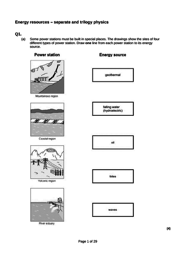 GCSE Physics Revision - Energy resources | Teaching Resources