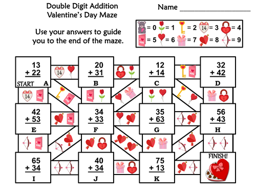 Double Digit Addition Without Regrouping Valentine's Day Math Maze ...