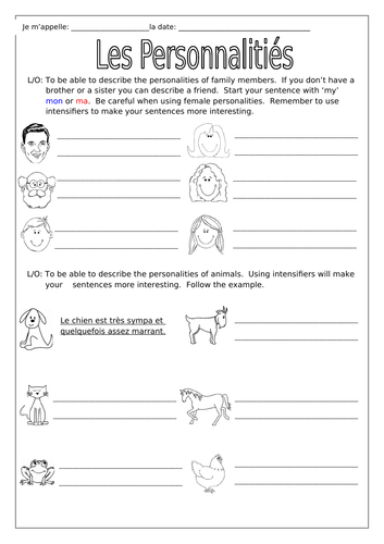 FRENCH - PERSONALITIES KS2 - WORKSHEETS | Teaching Resources