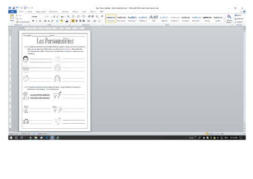 FRENCH - PERSONALITIES KS2 - WORKSHEETS | Teaching Resources