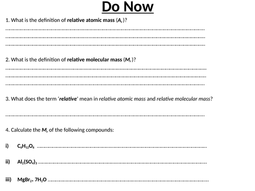 AS Chemistry: The Mole and The Avogadro Constant | Teaching Resources