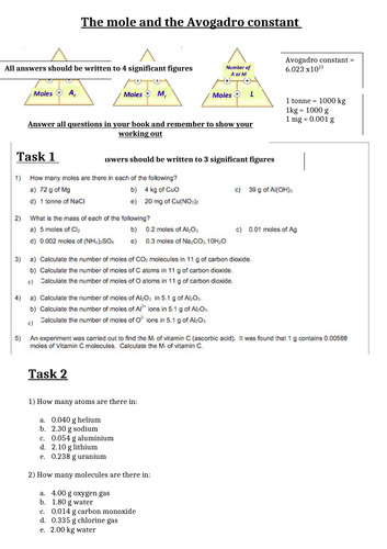 AS Chemistry: The Mole and The Avogadro Constant | Teaching Resources