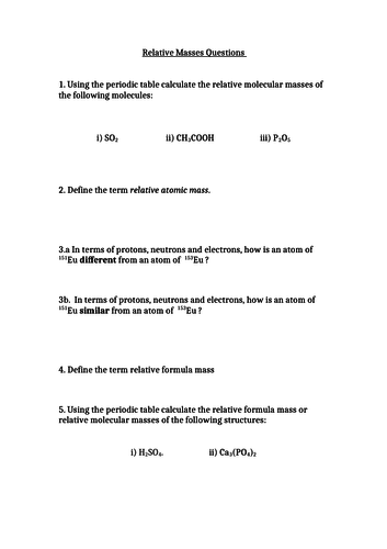AS Chemistry: Relative Masses | Teaching Resources