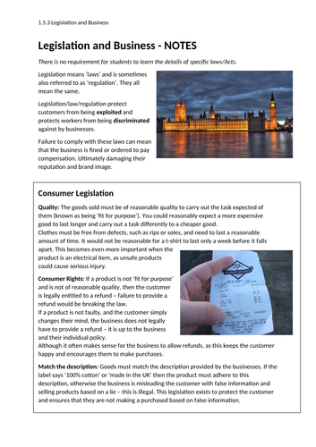 3. Legislation - Topic 1.5 - Edexcel GCSE Business - Theme 1 | Teaching ...