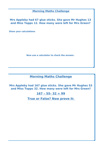 Morning maths challenges to show mastery deeper thinking disprove ...