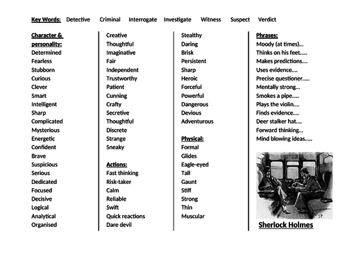 Sherlock Holmes Vocabulary Mat | Teaching Resources