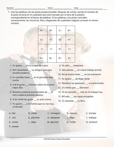 Infinitives Magic Square Spanish Worksheet | Teaching Resources