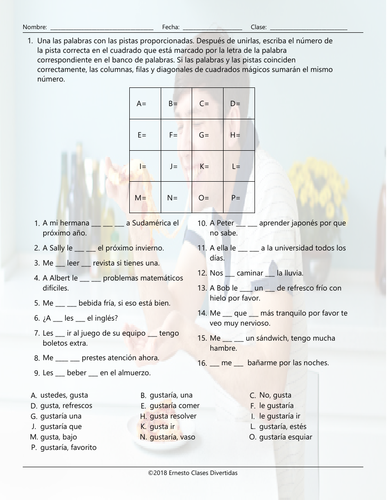 Like versus Would Like Magic Square Spanish Worksheet | Teaching Resources