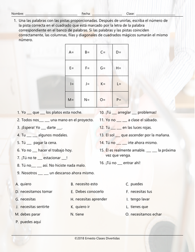 Modals of Obligation, Necessity, and Prohibition Magic Square Spanish ...
