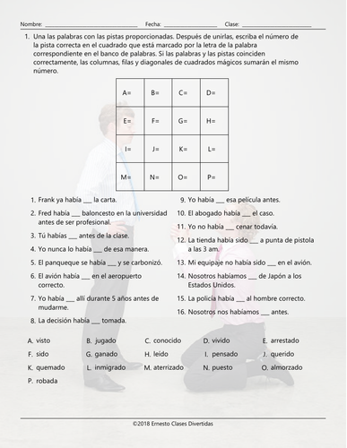 Past Perfect Tense Magic Square Spanish Worksheet | Teaching Resources