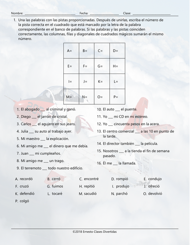 Past Simple Tense with Irregular Verbs Magic Square Spanish Worksheet ...