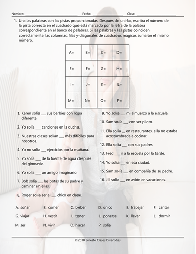 Past Simple with Used To Magic Square Spanish Worksheet | Teaching ...
