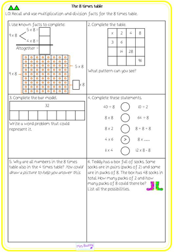 10. Multiplication and Division: the 8 times table worksheets (Y3 ...