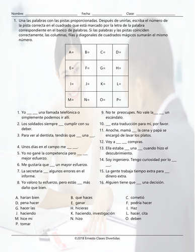 Verb Hacer Magic Square Spanish Worksheet | Teaching Resources