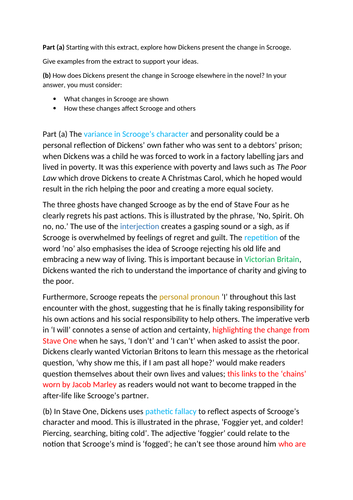 A Christmas Carol Example Response with Mock Exam Paper Edexcel NEW 1-9 ...