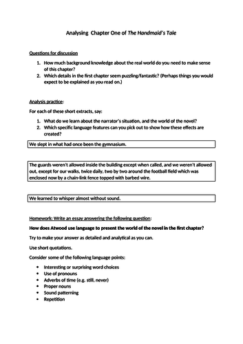 The Handmaid's Tale Chapter 1 | Teaching Resources