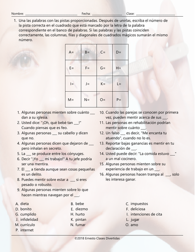Cheaters and Dishonesty Magic Square Spanish Worksheet | Teaching Resources