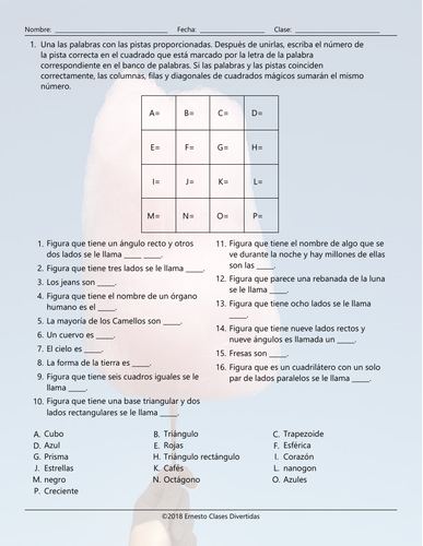 Colors and Shapes Magic Square Spanish Worksheet | Teaching Resources