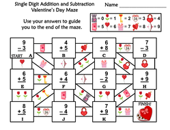 Single Digit Addition and Subtraction Valentine's Day Math Maze ...