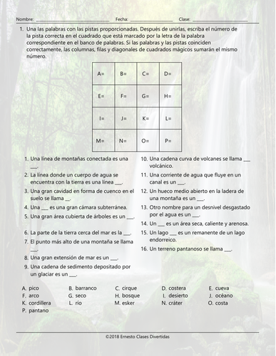 Geology and Planet Earth Magic Square Spanish Worksheet | Teaching ...