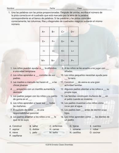 Parenting Activities Magic Square Spanish Worksheet | Teaching Resources