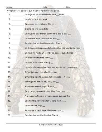 Antonyms and Opposite Actions Matching Spanish Worksheet | Teaching ...